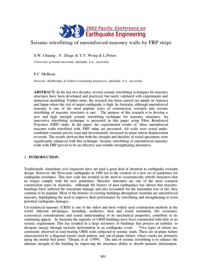 Seismic Retrofitting of Unreinforced Masonry Walls by FRP Strips | PDF ...