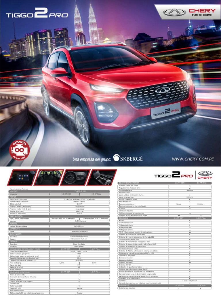 Equipamiento y Especificaciones Tiggo 2 Pro | PDF | Vehículo de motor ...