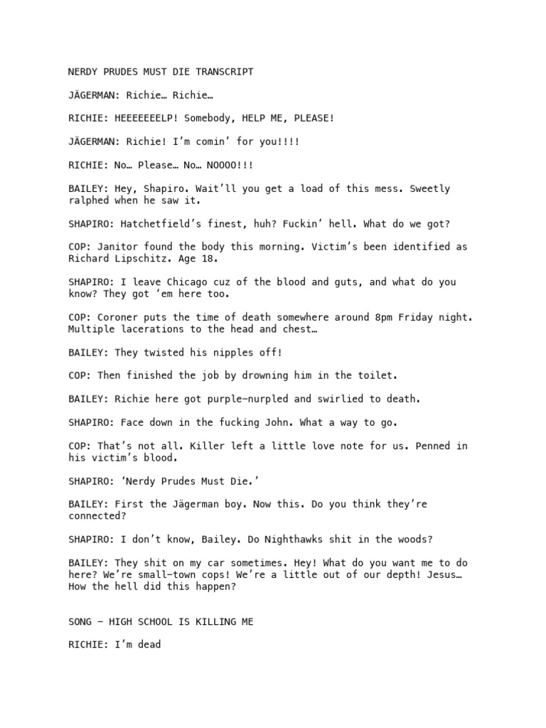 Nerdy Prudes Must Die Transcript | PDF | Mystery, Thriller & Crime Fiction