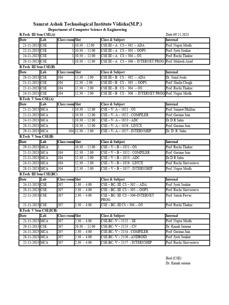 Practical Time Table - Dec - 2023 | PDF | Computing | Computer Science