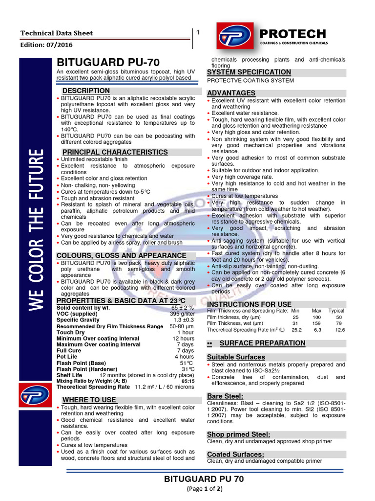 Bituguard Pu 70 | PDF | Paint | Concrete