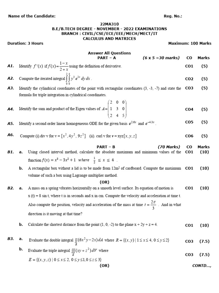 Calculus and Matrices | PDF | Eigenvalues And Eigenvectors | Integral