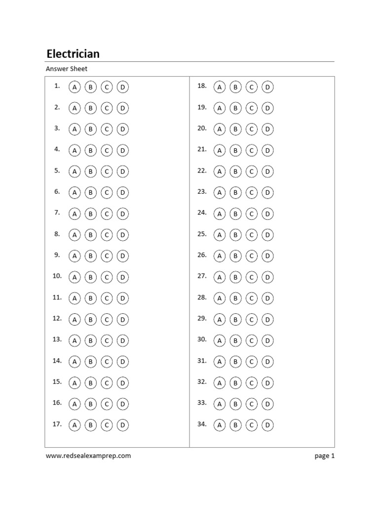 Electrician Exam Bubble Answer Sheet | PDF | Home & Garden | Science ...