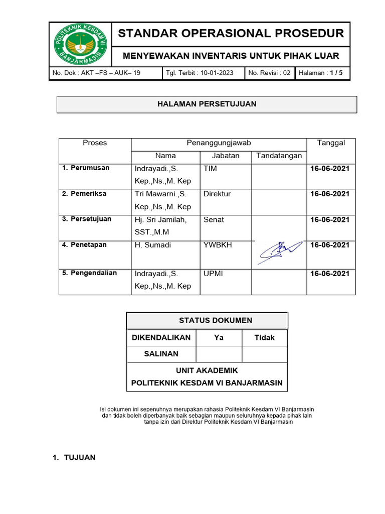 SOP Menyewakan Inventaris Untuk Pihak Luar Fix | PDF