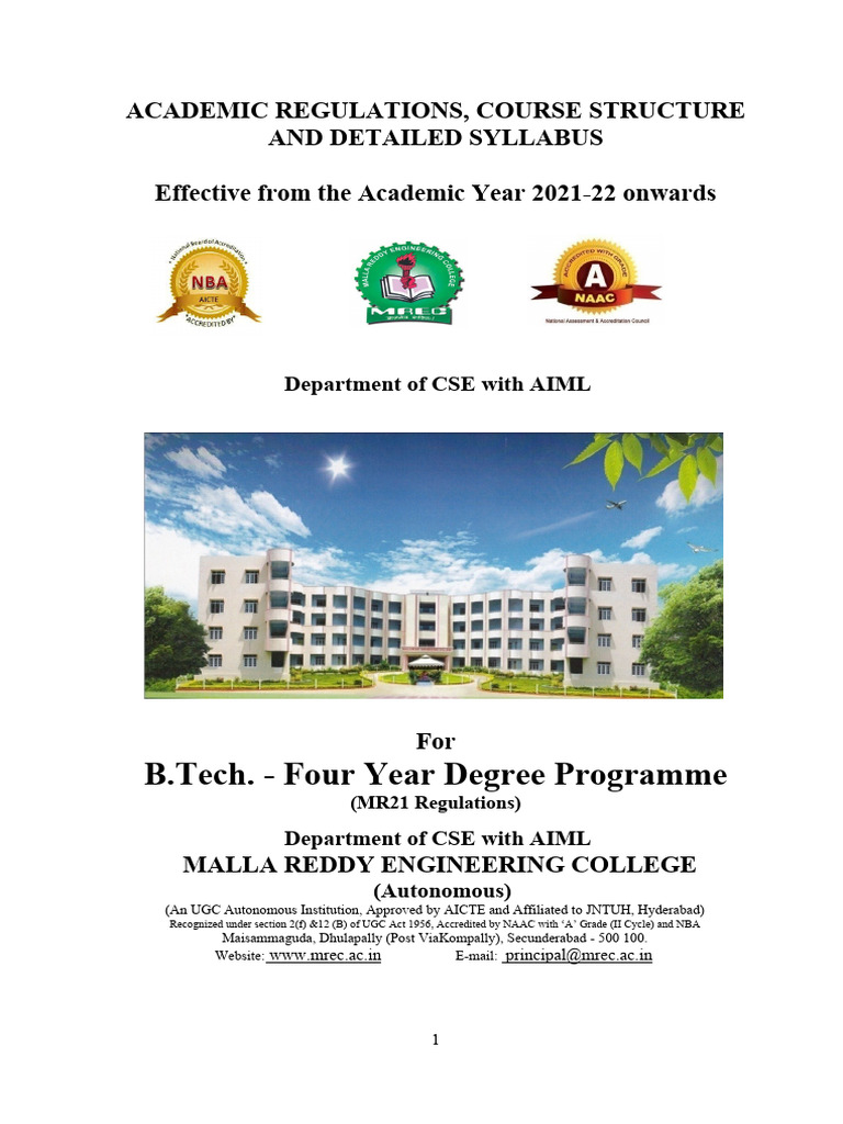 20211217-CSE - AIML, MR21 B.Tech Regulations First Year Syllabus Book ... 20211217-CSE - AIML, MR21 B.Tech Regulations First Year Syllabus Book ...