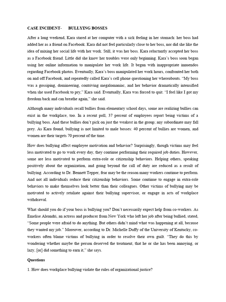 Case Incident | PDF | Workplace Bullying | Bullying