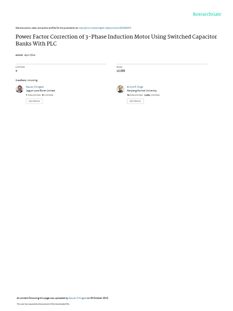 Power Factor Correctionof Three Phase Induction Motor Using Switched Capacitor Bankswith PLC ...