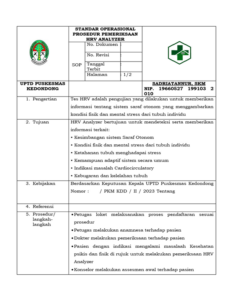 Sop HRV | PDF | Sains & Matematika