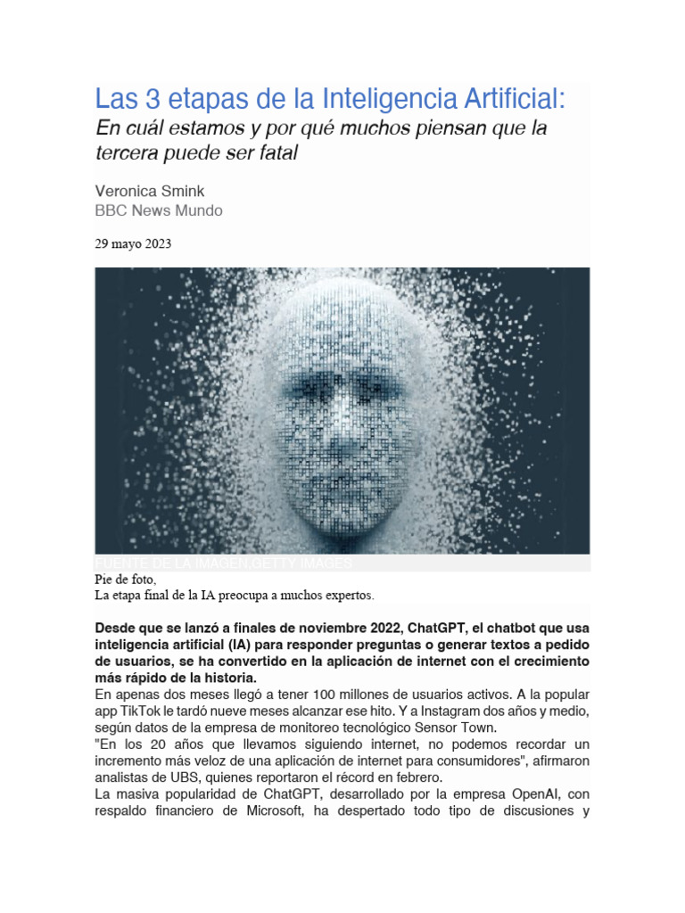 Las 3 Etapas de La IA - Impacto Social | Descargar gratis PDF | Inteligencia artificial ...