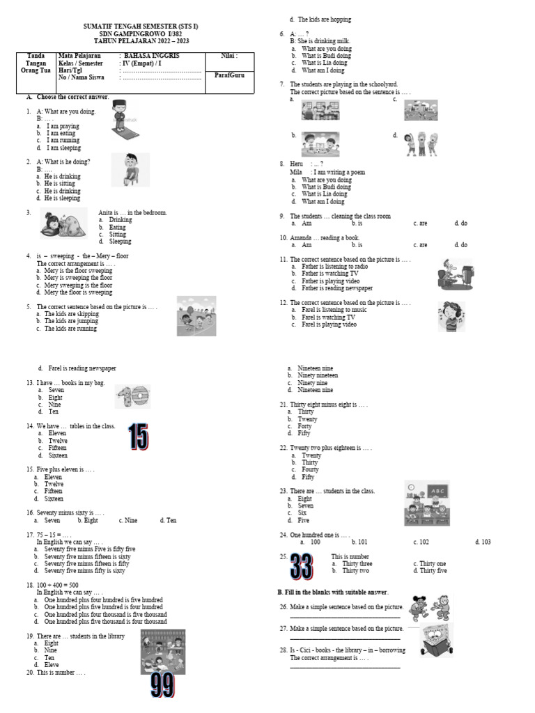 Soal STS B.inggris Kelas 4 | PDF