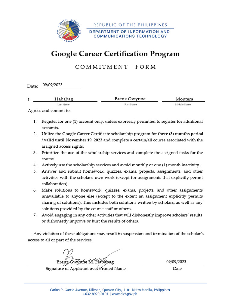 GCC Scholars Commitment Form | PDF