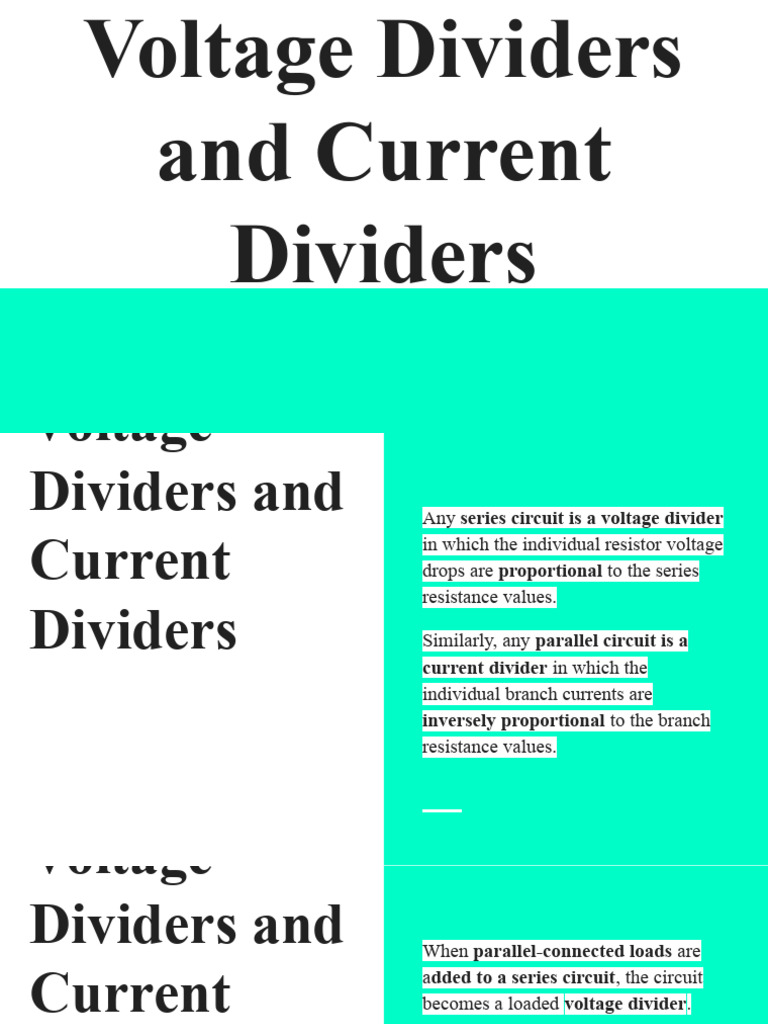Voltage Dividers and Current Dividers | PDF | Series And Parallel ...