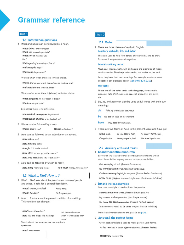 Grammar Unit 1 & 2 | PDF | Perfect (Grammar) | Verb