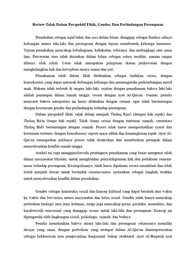 Review Talak Dalam Perspektif Fikih | PDF | Ilmu Sosial | Filsafat