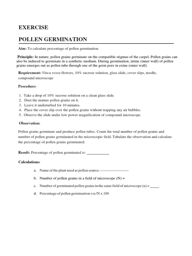 Pollen Germination Experiment Guide | PDF | Science & Mathematics ...