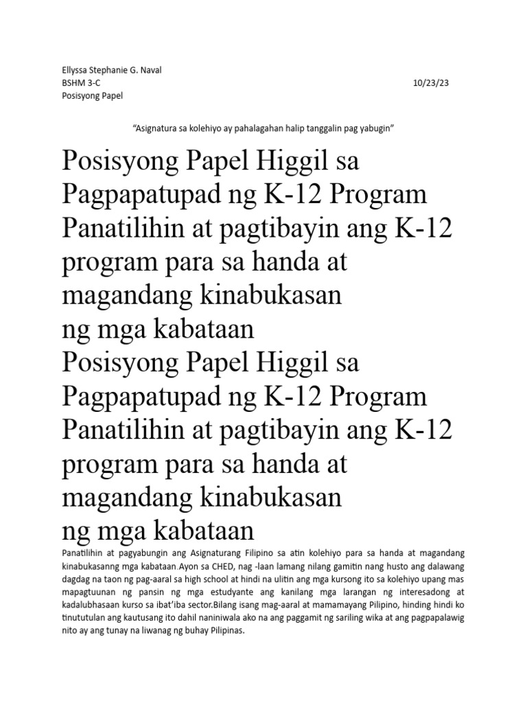 Position Paper Filipino | PDF
