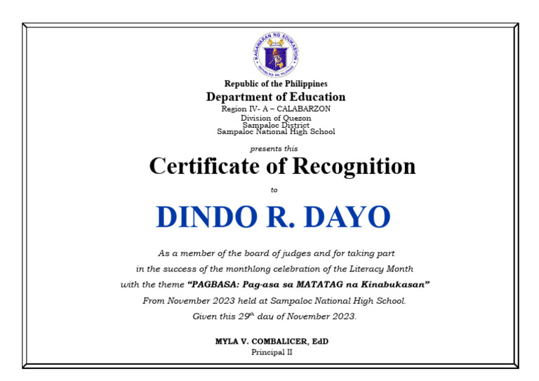 Certificate of Recognition - Template | PDF