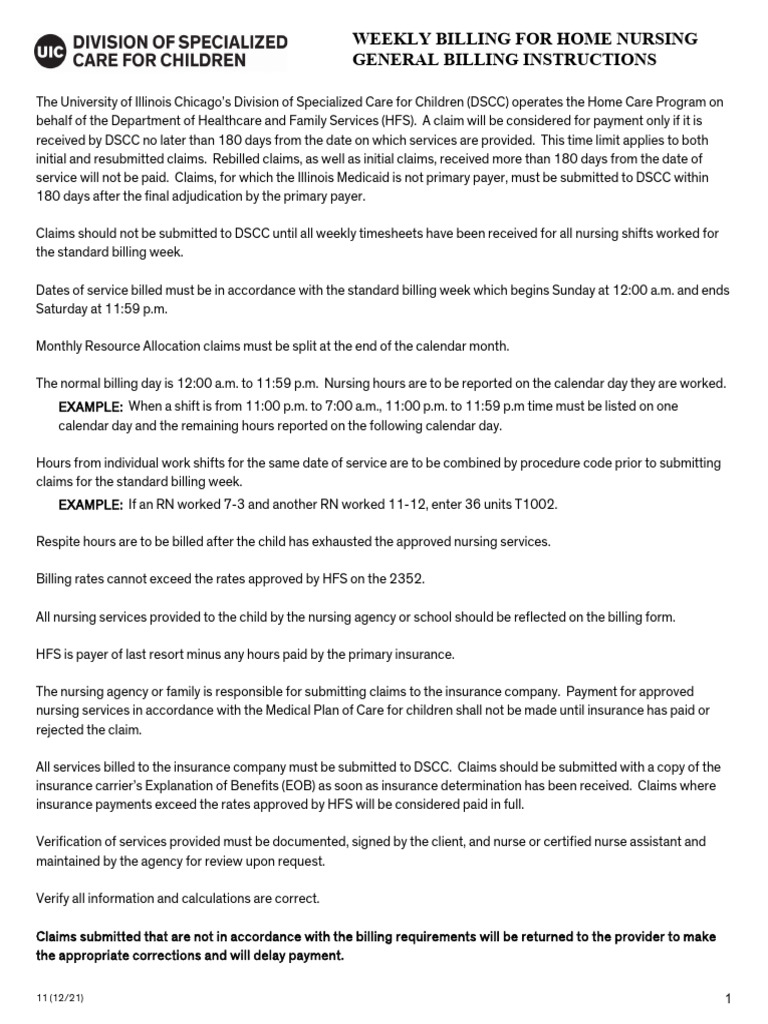 11 Weekly Billing For Home Nursing General Billing Instructions | PDF ...