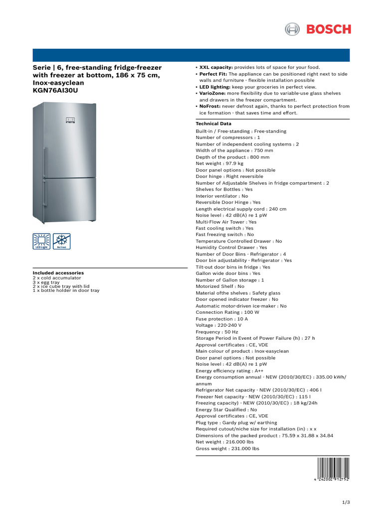 Fridge Bosch | PDF | Refrigerator | Manufactured Goods