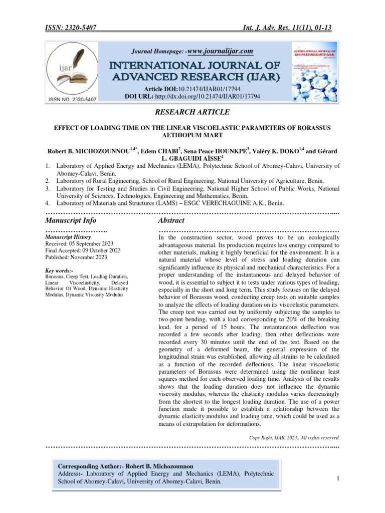 Effect Of Loading Time On The Linear Viscoelastic Parameters Of