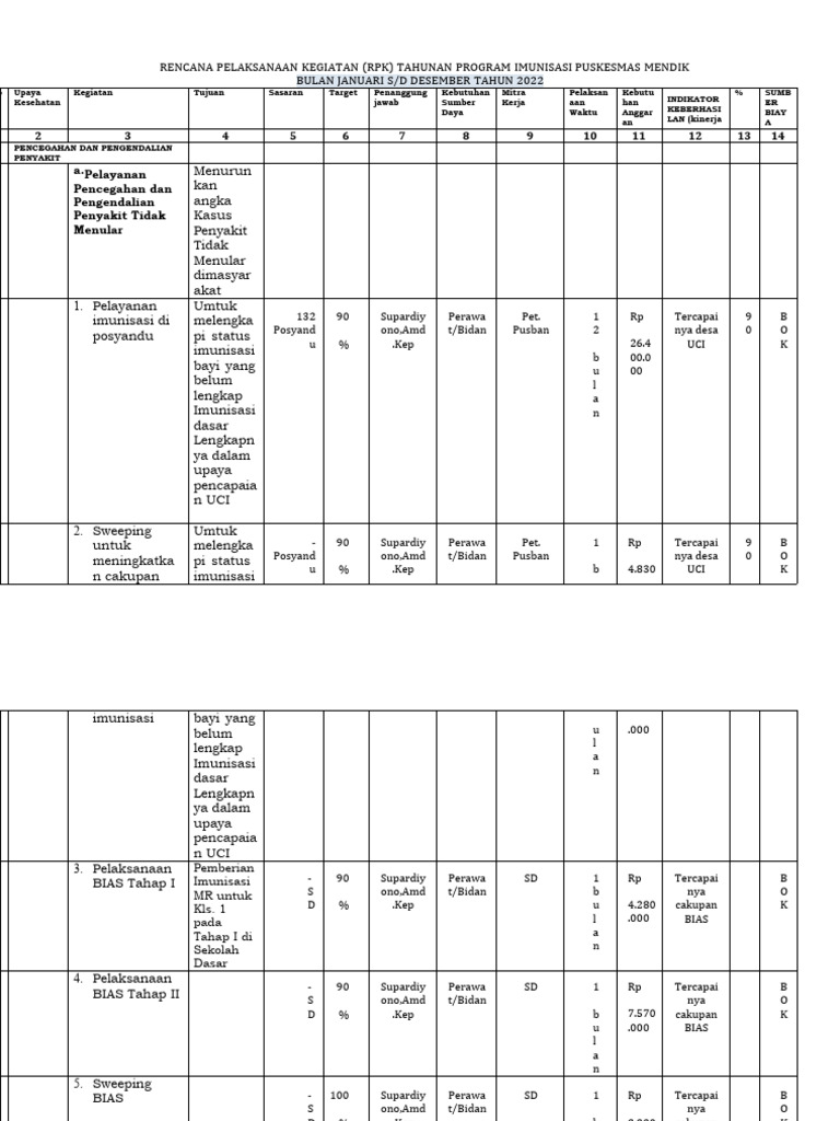 Rencana Pelaksanaan Kegiatan | PDF