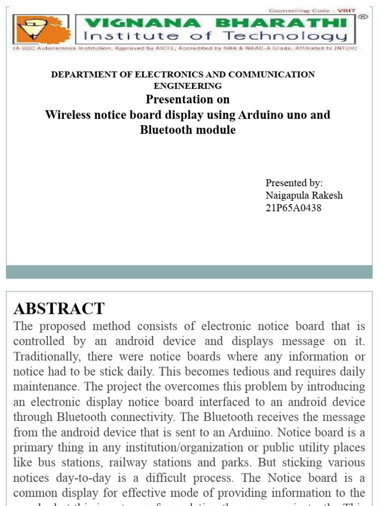 Presentation On Wireless Notice Board Display Using Arduino Uno and Bluetooth Module | PDF ...