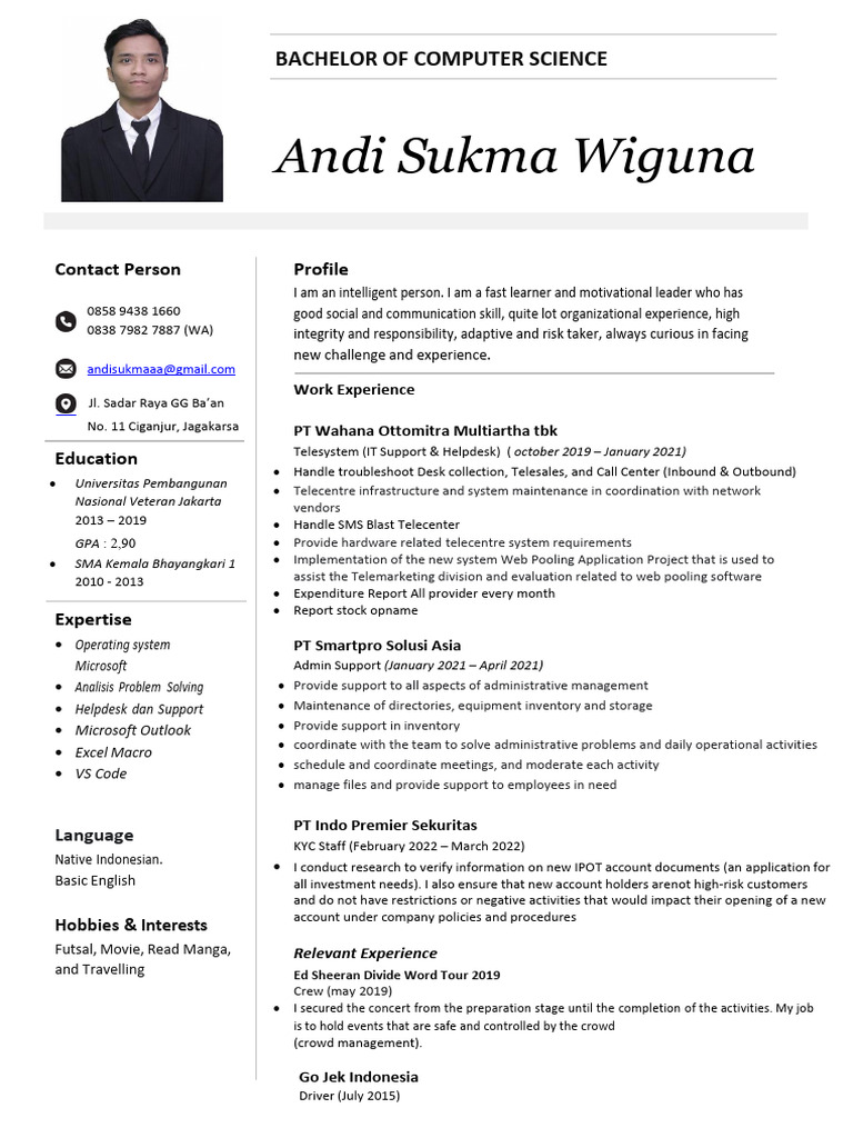 CV Andi Sukma Wiguna | PDF | Computing | Information Technology