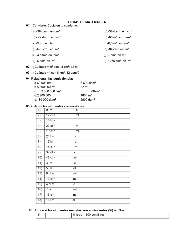 Conversiones de Volumen en Matemáticas | PDF | Litro | Cantidades fisicas