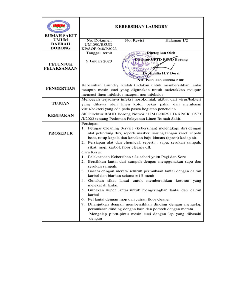 SOP Kebersihan Laundry Rumah Sakit | PDF | Griya & Taman