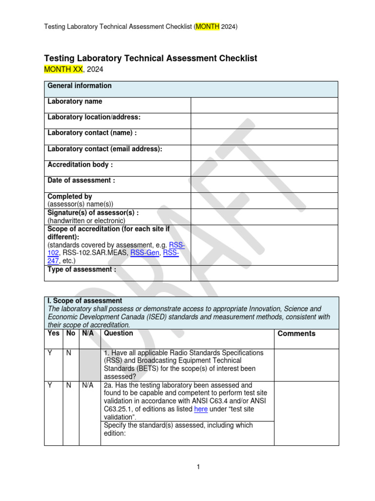 Testing Laboratory Technical Assessment Checklist | PDF ...