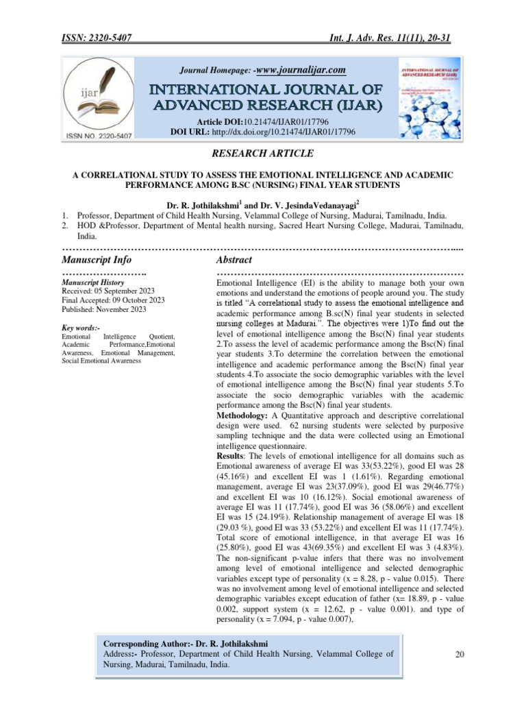 Emotional Intelligence and Nursing Students' Performance | PDF ...