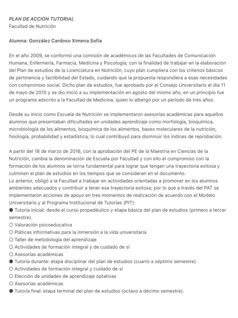 Plan de Accion Tutorial | PDF | Plan de estudios | Evaluación
