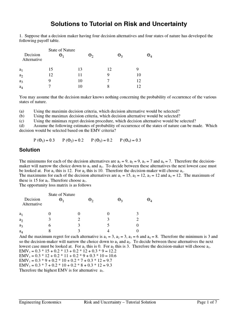 Tutorial Solution Risk and Uncertainty | PDF | Applied Mathematics Tutorial Solution Risk and Uncertainty | PDF | Applied Mathematics
