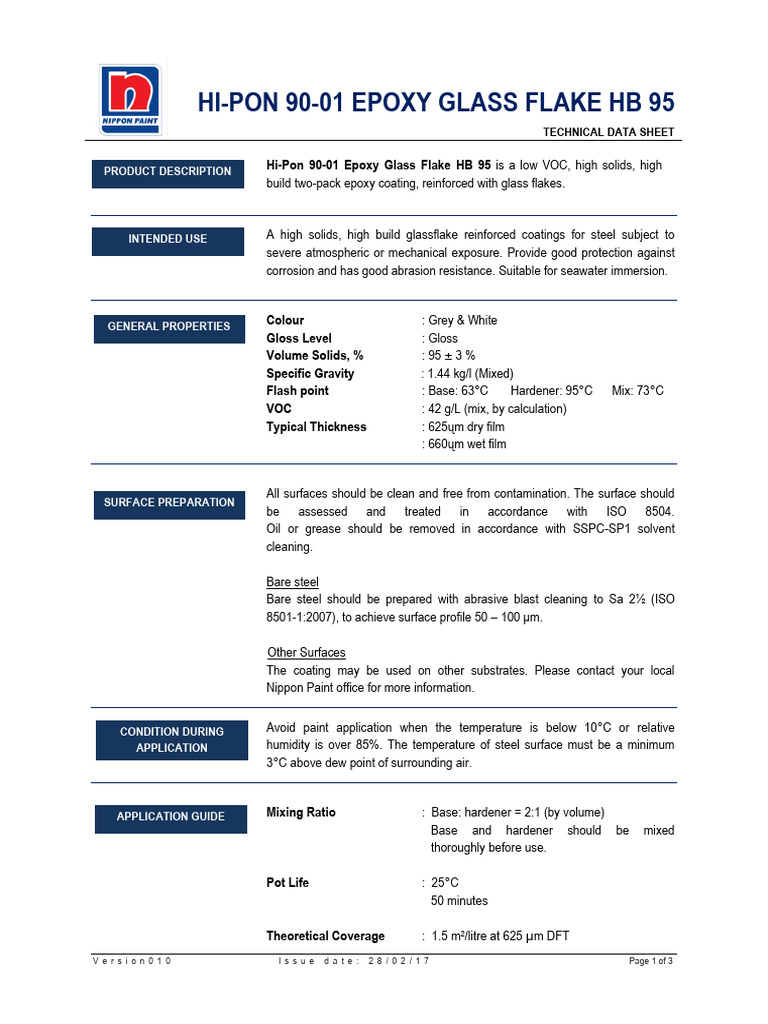 Hi Pon90 01EpoxyGlassFlakeHB95 - TDS 1 | PDF | Paint | Epoxy