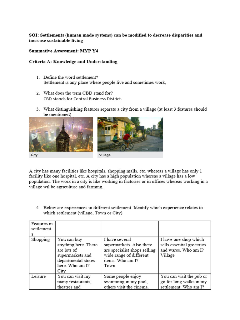 Summative Assessment - MYP Y4 Criteria A | PDF | Village | Supermarket