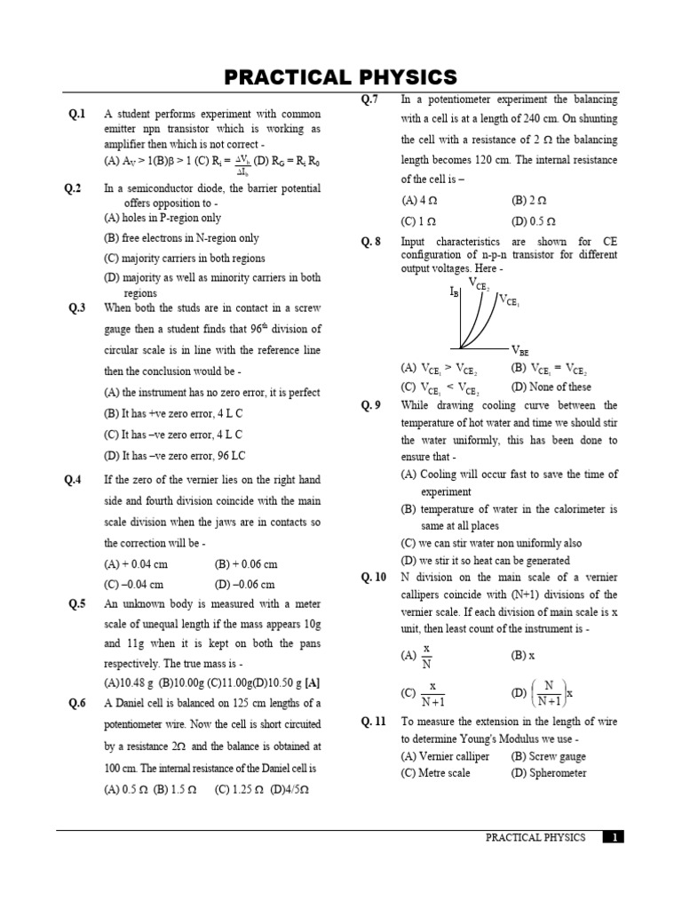 Practical Physics Experiment Questions | PDF | Bipolar Junction ...