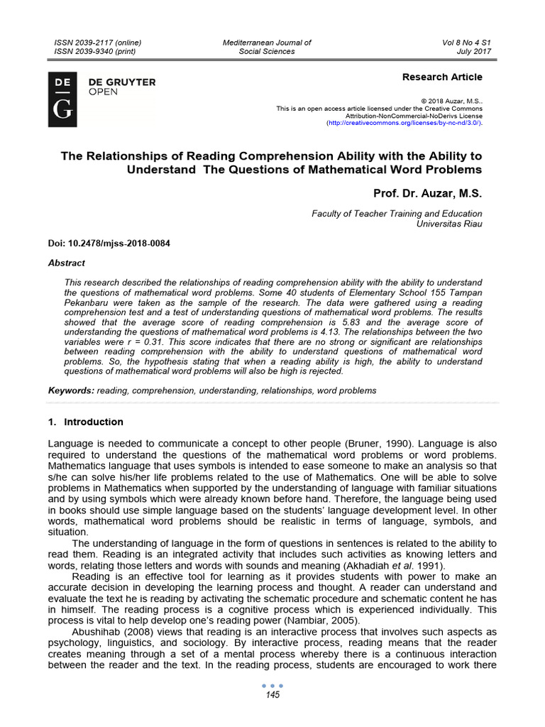 The Relationships of Reading Comprehension Ability | PDF | Reading Comprehension | Mathematics