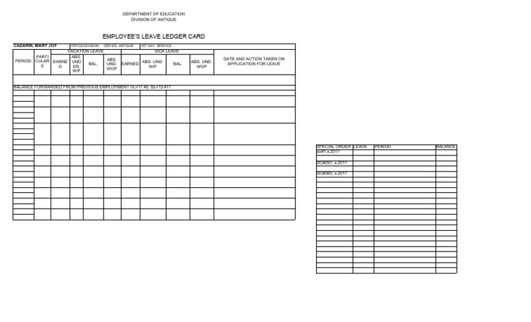 Employee Leave Ledger Card Format | PDF