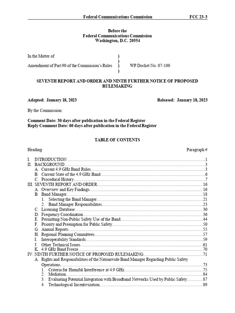 FCC 23 3a1 | PDF | Federal Communications Commission | Radio Spectrum