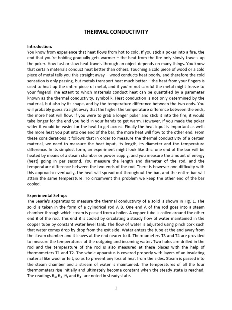 Measurment of Thermal Conductivity K of Copper by Searls Method. | PDF ...