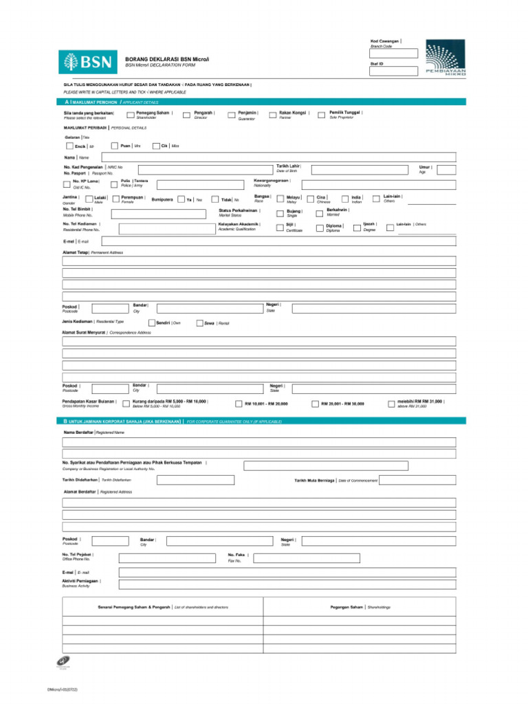 BSN Micro - I Application and Declaration Form SPM - APD 070722 - Final ...