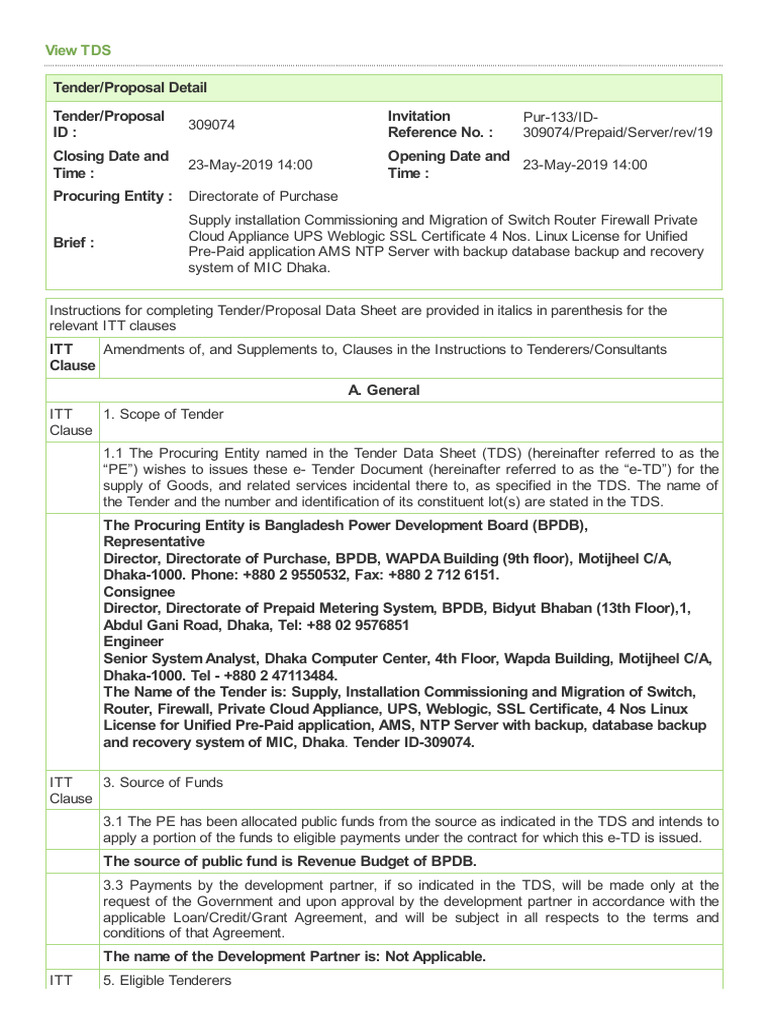 Section2 - Tender Data Sheet | PDF | Percentage | Business