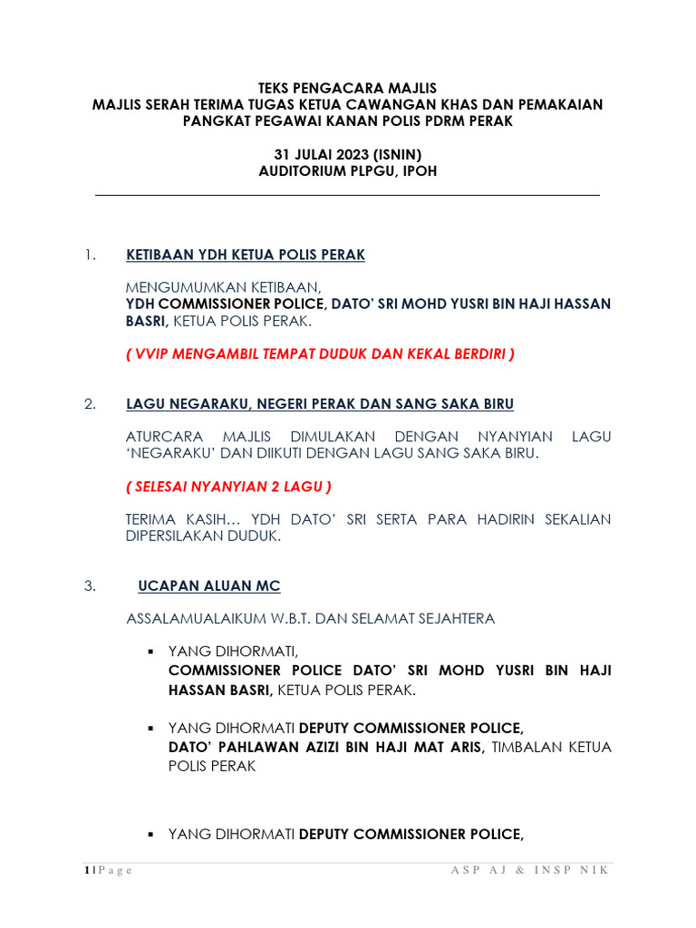 Teks MC STT KCK Dan Pemakaian Pangkat | PDF
