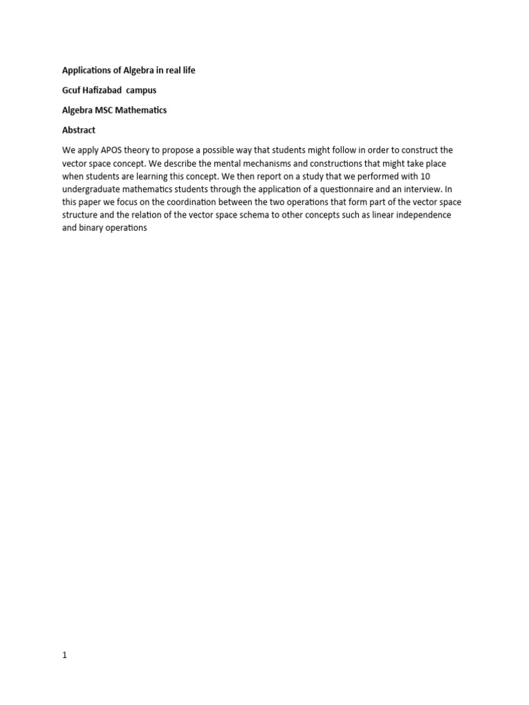 Real Life Application of Linear Algebra | PDF | Vector Space | Concept