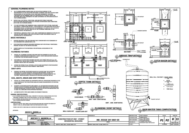 Septic Tank Detail: General Plumbing Notes | PDF | Plumbing | Septic Tank
