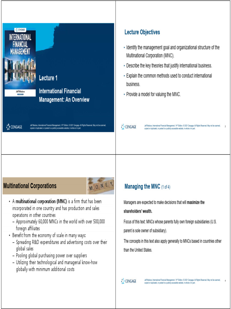 Lecture 01 - Overview | Download Free PDF | Multinational Corporation | Valuation (Finance)