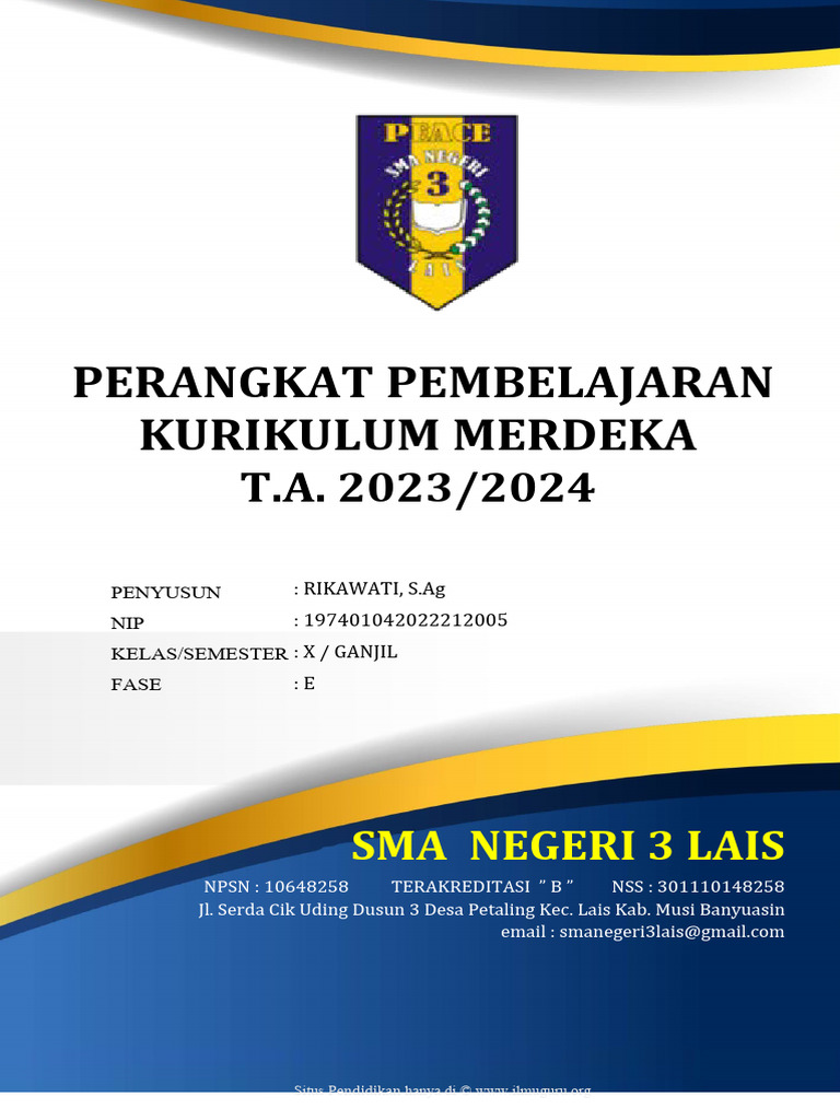 Cover-Daftar Isi Perangkat Pembelajaran Kumer Kelas X Sman 3 Lais | PDF ...