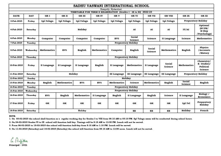 Term II Exam Timetable 2022-23 | PDF | Science