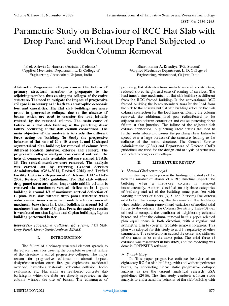 Parametric Study on Behaviour of RCC Flat Slab with Drop Panel and Without Drop Panel Subjected ...