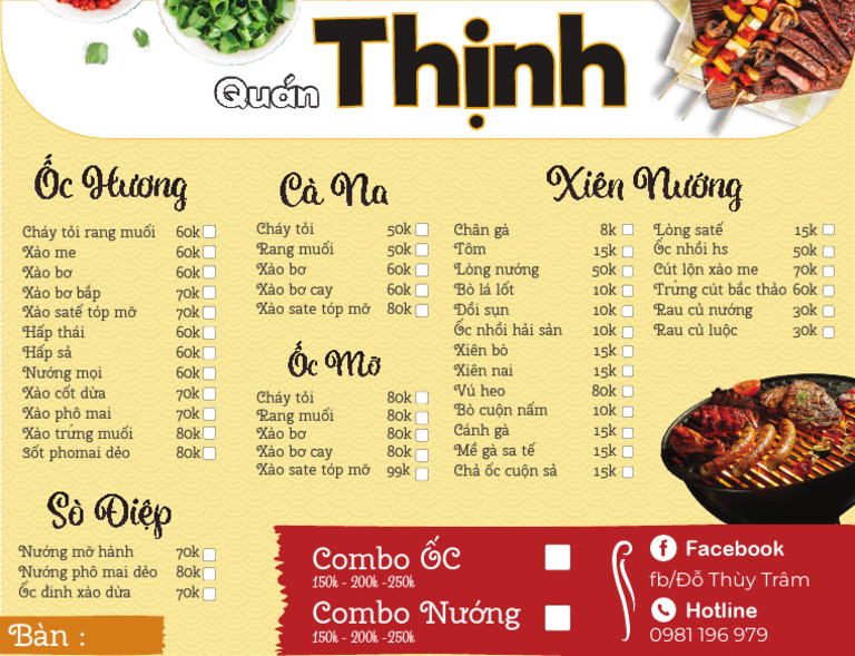 Menu Oc Chi Tram | PDF